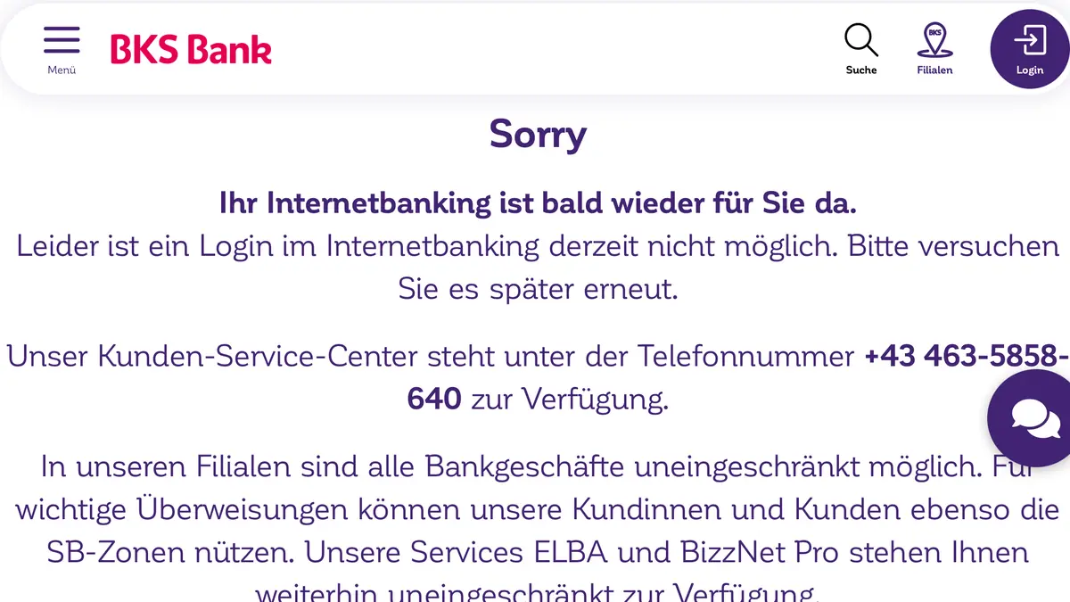 Tagelange Probleme mit dem Internetbanking der BKS Bank wieder behoben